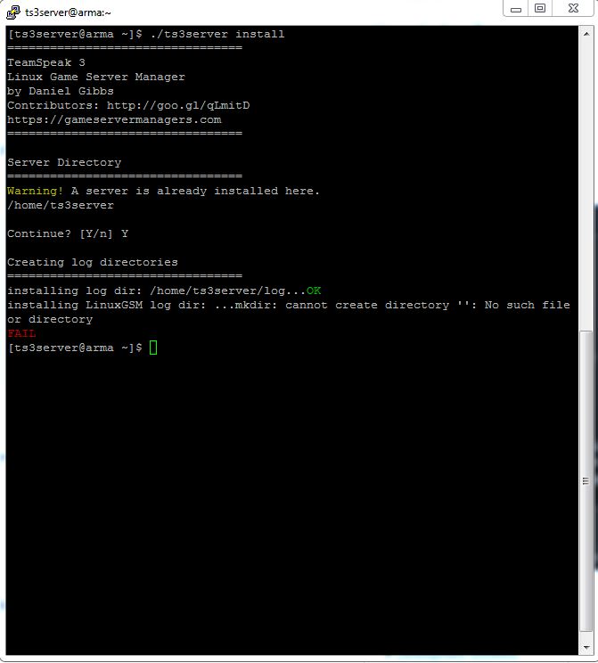 Troubles with install TS3 server · Issue #1482 · GameServerManagers/LinuxGSM · GitHub