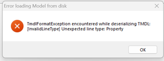 Error when loading model.tmdl to TE · Issue #1146 · TabularEditor/TabularEditor · GitHub