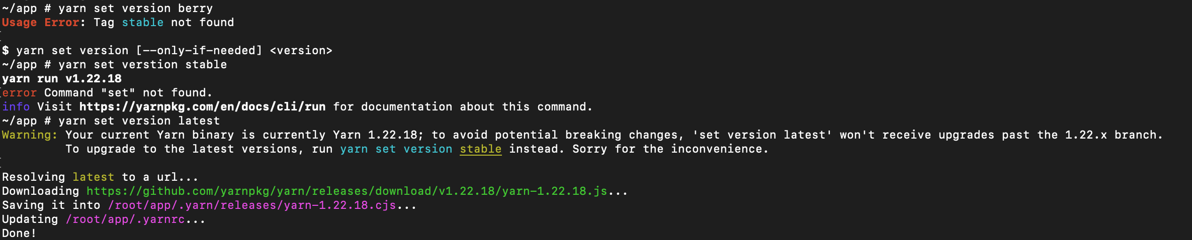 [Bug?]: yarn set version berry: Tag stable not found · Issue #4234 · yarnpkg/berry · GitHub