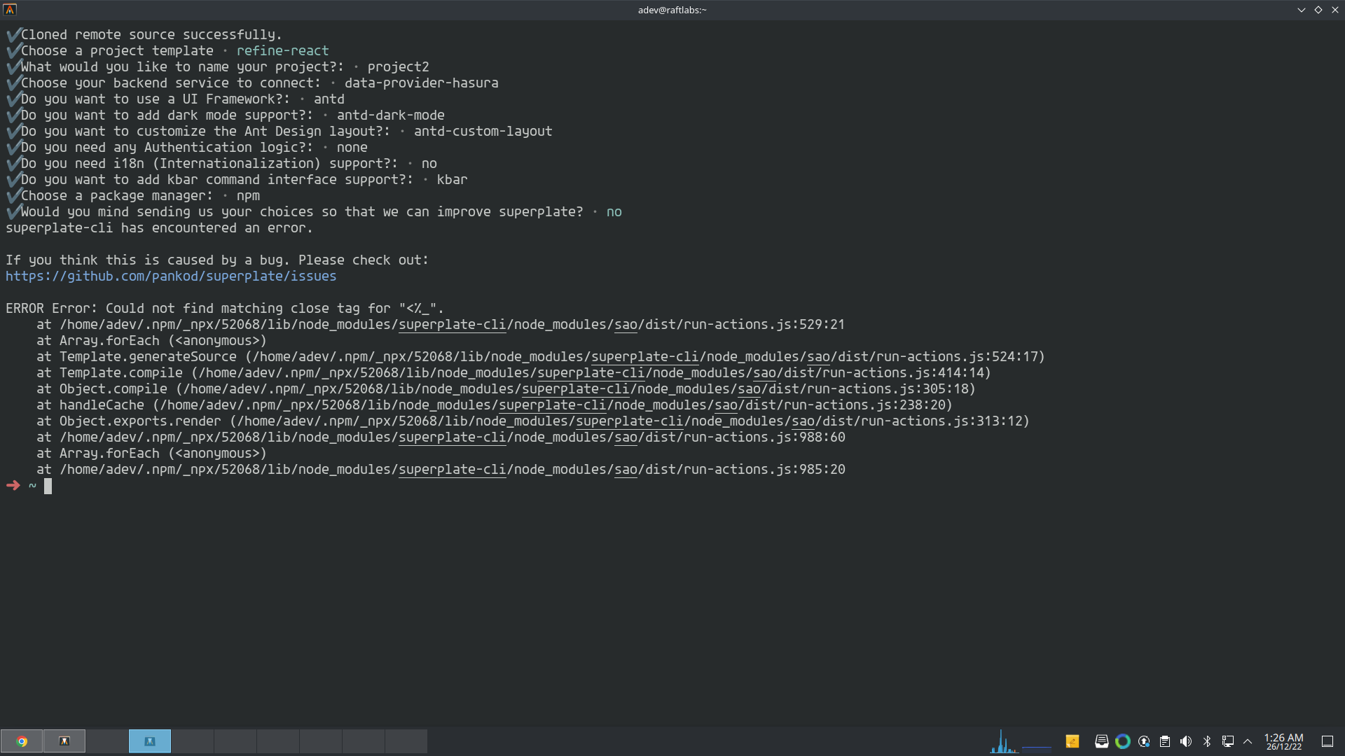 Not able to generate CRA project · Issue #321 · pankod/superplate · GitHub