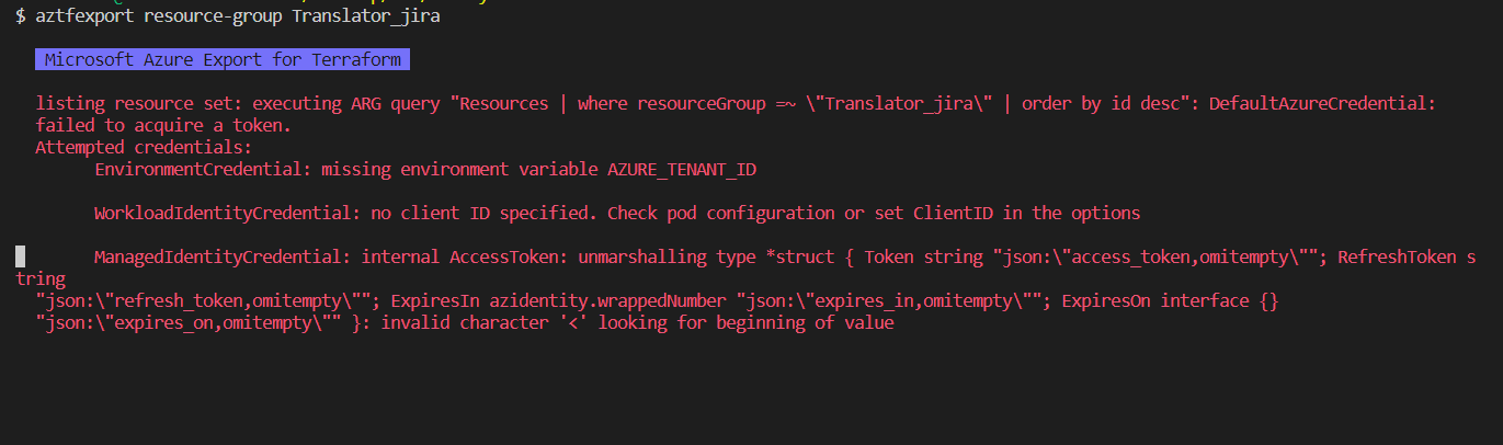 Unable to import resources using aztfexport · Issue #426 · Azure/aztfexport · GitHub