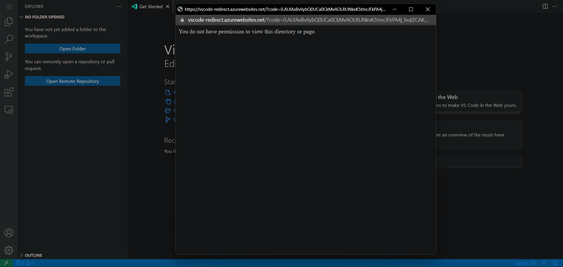 "You don't have permission to view this page" error when trying to enable Settings Sync with a ...