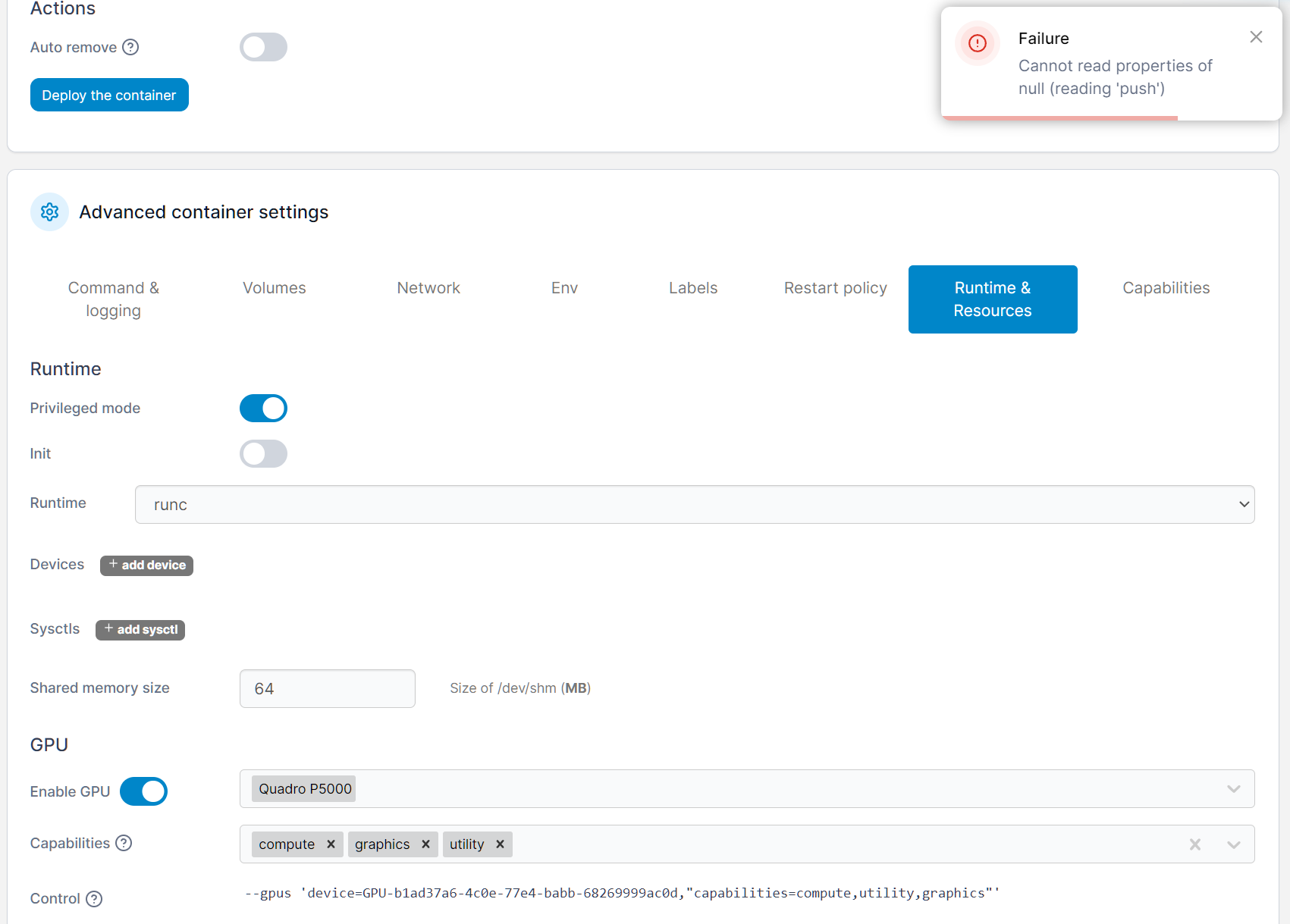 Error when enabling GPU · Issue #7725 · portainer/portainer · GitHub