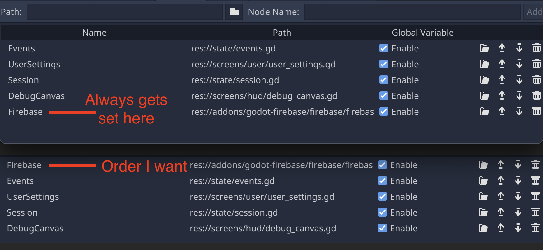 [FEATURE REQUEST] Maintain order of the Firebase AutoLoad · Issue #270 · GodotNuts/GodotFirebase ...