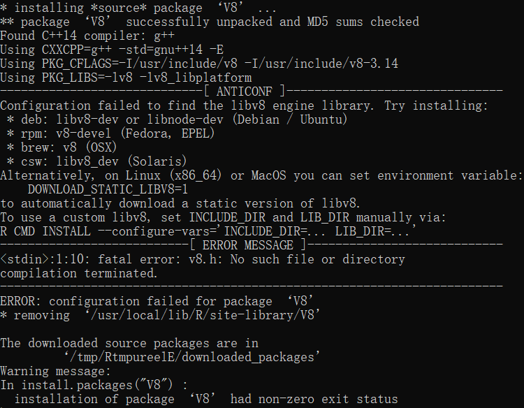 Configuration failed to find the libv8 engine library · Issue #112 · jeroen/V8 · GitHub