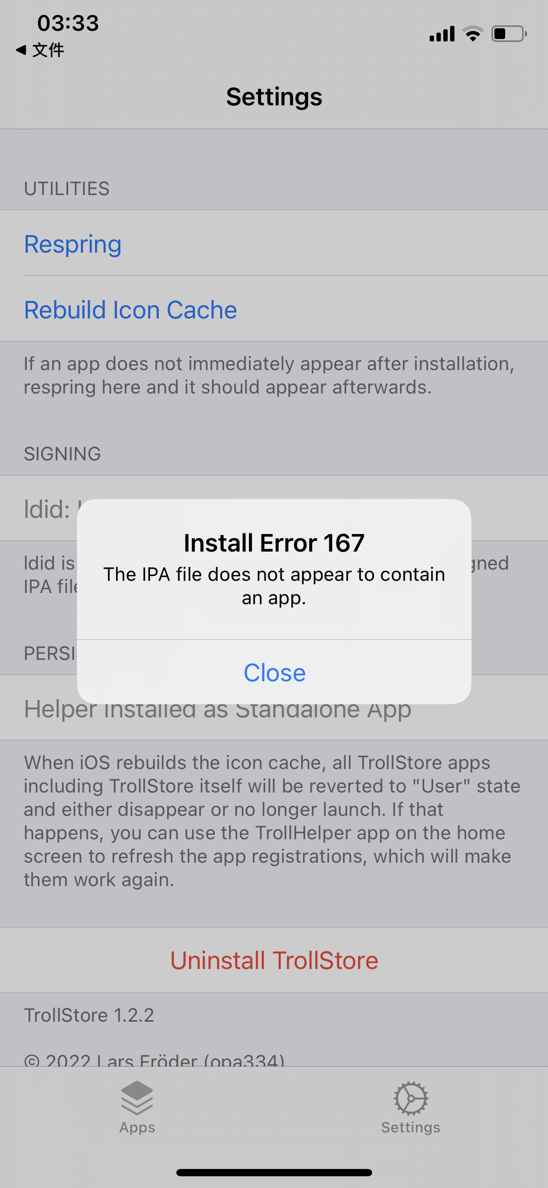 Install error 167 · Issue #313 · opa334/TrollStore · GitHub