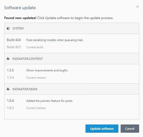 Minor issue in the Software update popup · Issue #3125 · octobercms/october · GitHub