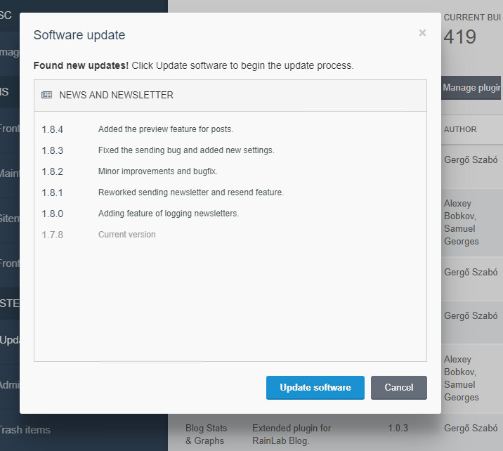 Minor issue in the Software update popup · Issue #3125 · octobercms/october · GitHub