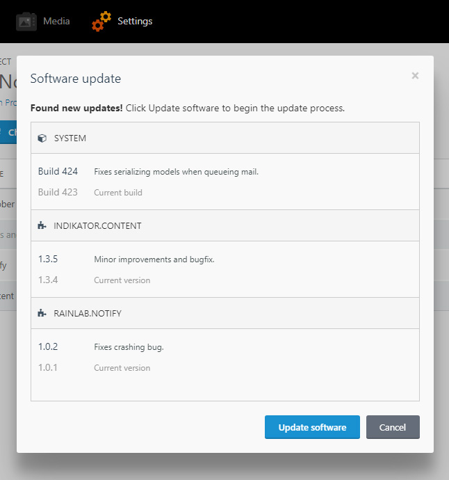 Minor issue in the Software update popup · Issue #3125 · octobercms ...