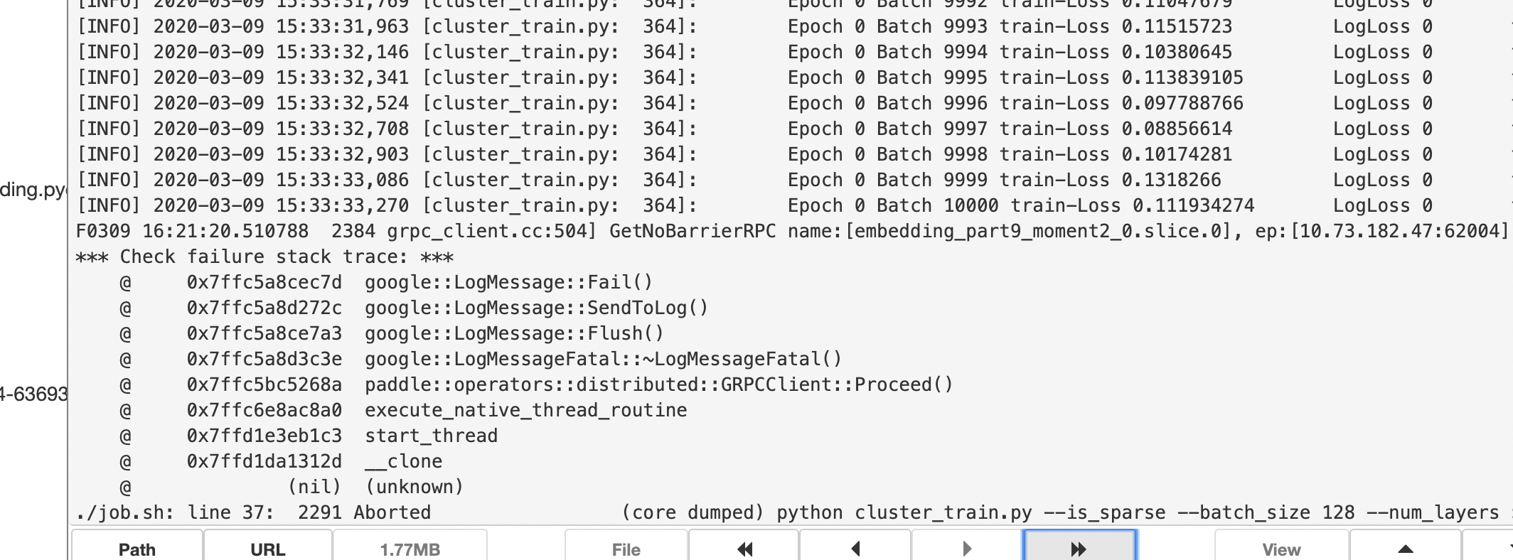 使用fleet的transpiler训练有超大embedding的任务,保存模型时出现rpc错误 · Issue 22973 · Paddlepaddlepaddle · Github 7896