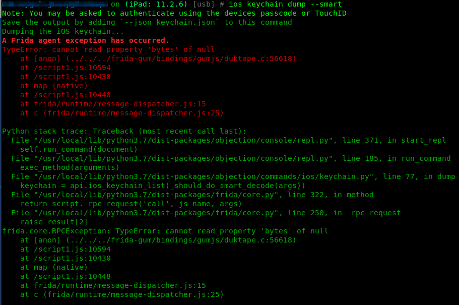 A Frida agent exception has occured error message - Objection Keychain dump · Issue #270 ...