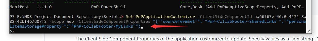 [BUG] [Documentation] Set-PnPApplicationCustomizer ClientSideComponentProperties · Issue #2109 ...