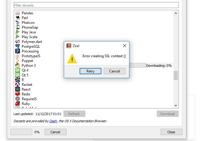 Error creating SSL context () zeal-0.4.0-windows-x64 · Issue #843 · zealdocs/zeal · GitHub