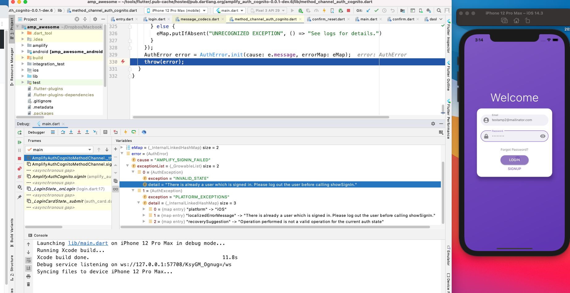 iOS error: "There is already a user which is signed in. Please log out ...