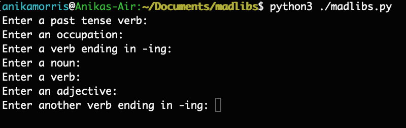 GitHub - anikamorris/madlibs