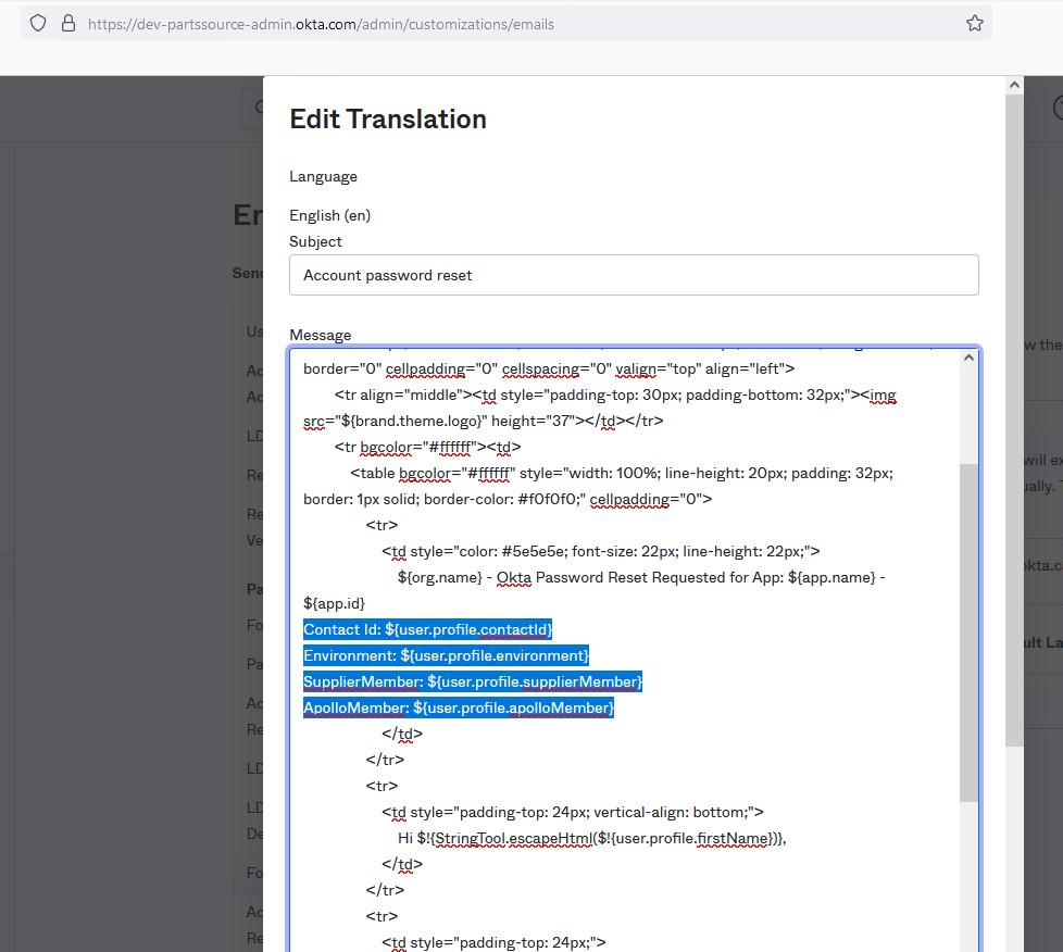 App variables do not populate in emails when "Forgot Password" is initiated from an OIE and self ...