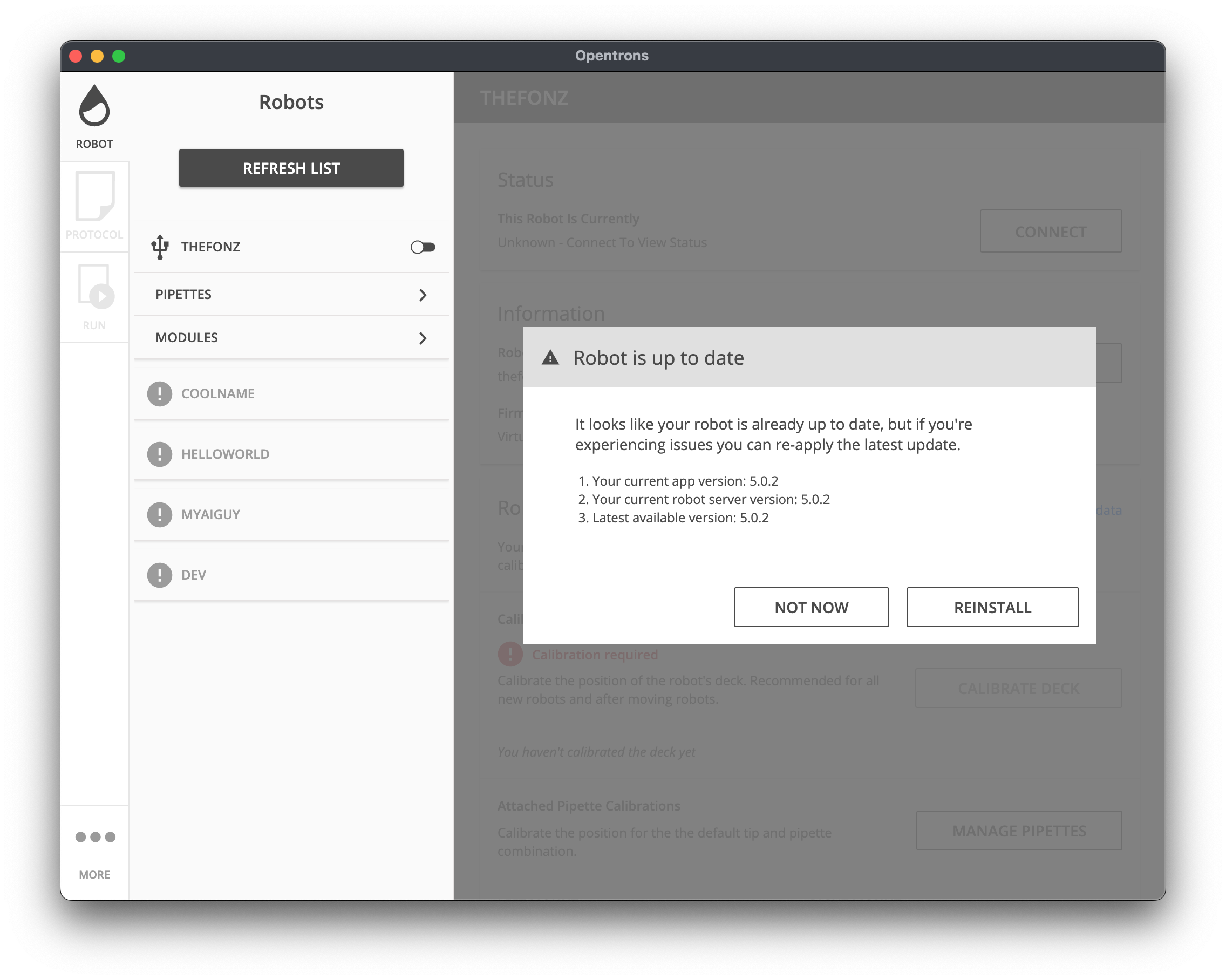 6.0 Feedback: cannot re-install current software version to robot · Issue #10435 · Opentrons ...