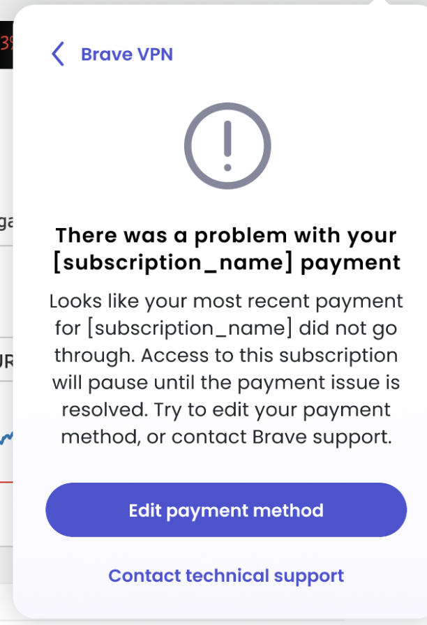 Update VPN Payment dialog according to Figma · Issue #26024 · brave/brave-browser · GitHub