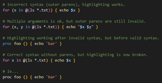 For loop parens incorrectly handled as of (at least) Oil 0.14 · Issue #3 · karino2/vscode ...