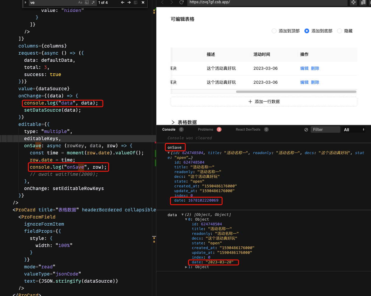 🧐 问题 希望editableprotable 日期选择器在选中后返回时间戳格式的数据,应该怎么设置? · Issue 6650 · Ant