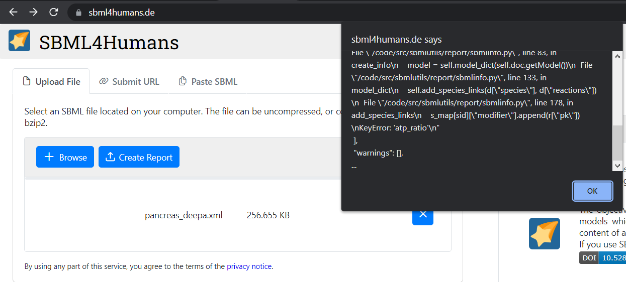 Issue while trying to view the model xml file via SBML4HUMANS when there are rate laws with ...