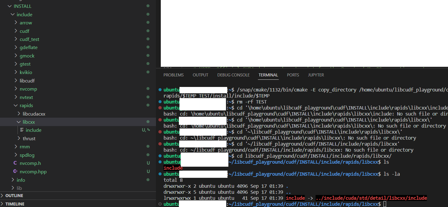 [BUG] Broken "rapids include" symlink reference when build.sh PREFIX is set · Issue #11913 ...