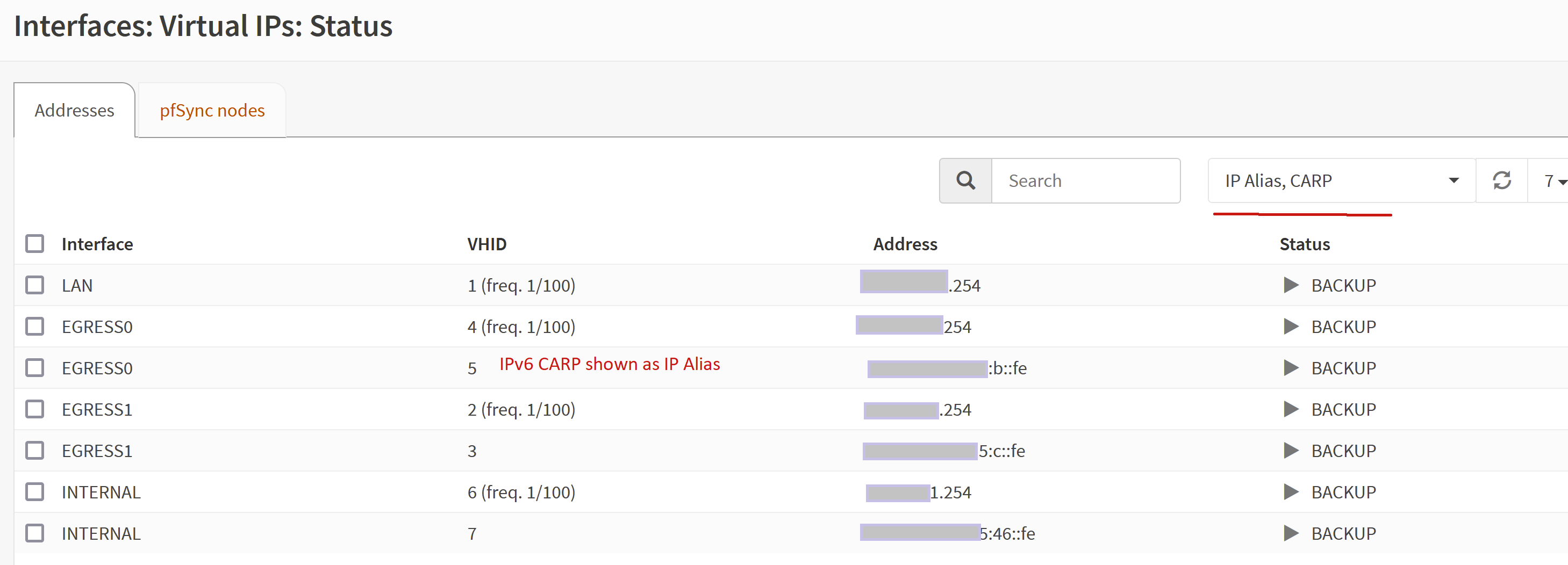 IPv6 CARP MAC addresses are not sync'ed between nodes, and acting as "IP Aliases" instead ...