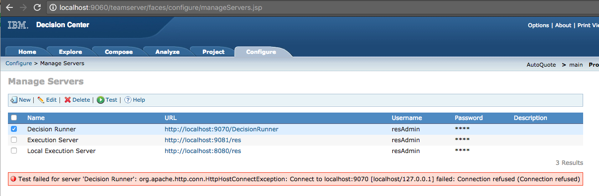 Test failed for server 'Decision Runner': org.apache.http.conn ... Test failed for server 'Decision Runner': org.apache.http.conn ...