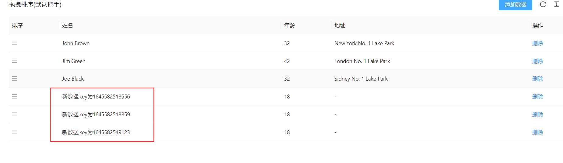 🧐[问题]使用DragSortTable（使用ProTable不会出现该问题）增加了新增按钮和删除按钮，但新增数据后再删除会导致数据异常。 · Issue #4702 · ant-design ...