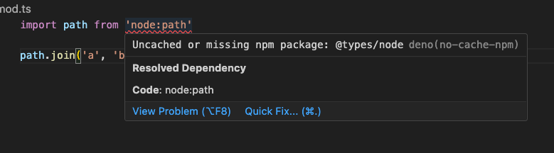 Uncached or missing npm package: "@types/node" when import mapping a ...