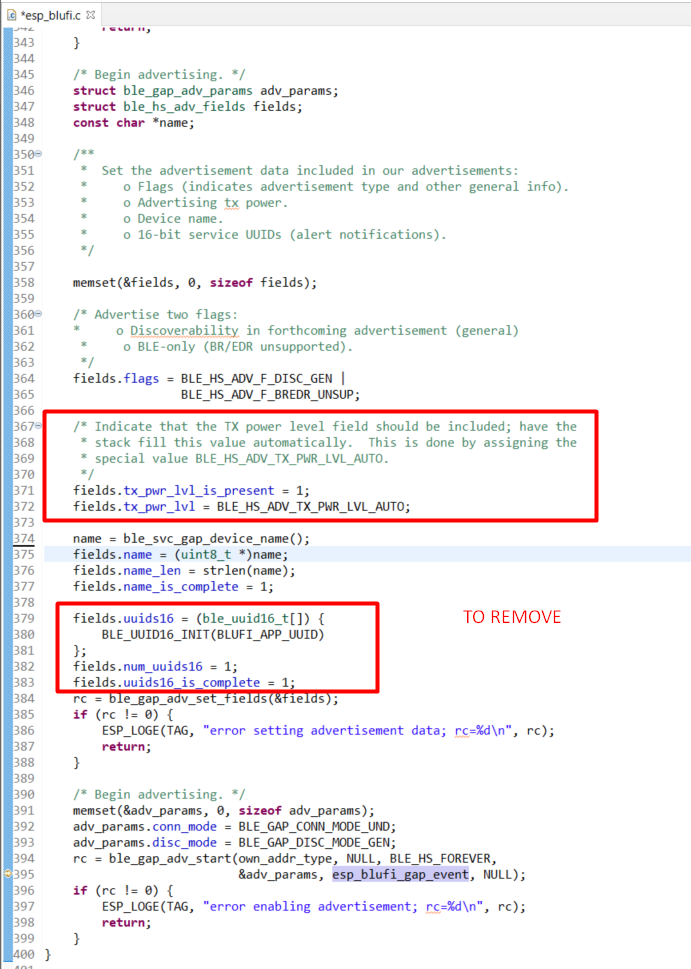 BluFi with Nimble: Dummy informations in advertising packet, less space for usefull informations ...