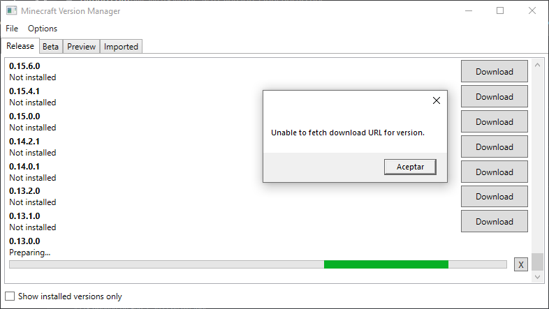 Unable to download 0.13.X.X versions · Issue #257 · MCMrARM/mc-w10-version-launcher · GitHub