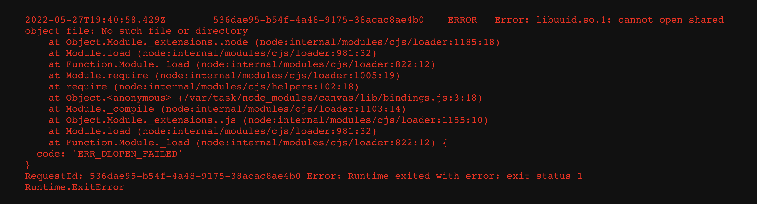 Error: libuuid.so.1: cannot open shared object file: No such file or directory on Vercel · Issue ...