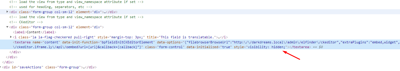 [Bug] visibility: hidden ckeditor and Wysiwyg · Issue #114 · Laravel-Backpack/PageManager · GitHub