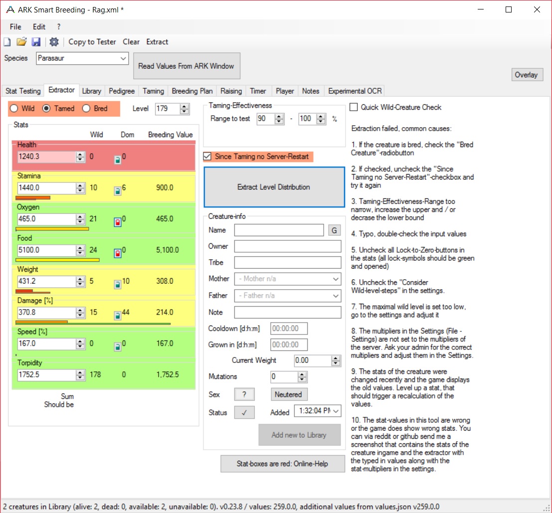 Tamed Dino Extraction Health is Always Red · Issue #366 · cadon/ARKStatsExtractor · GitHub