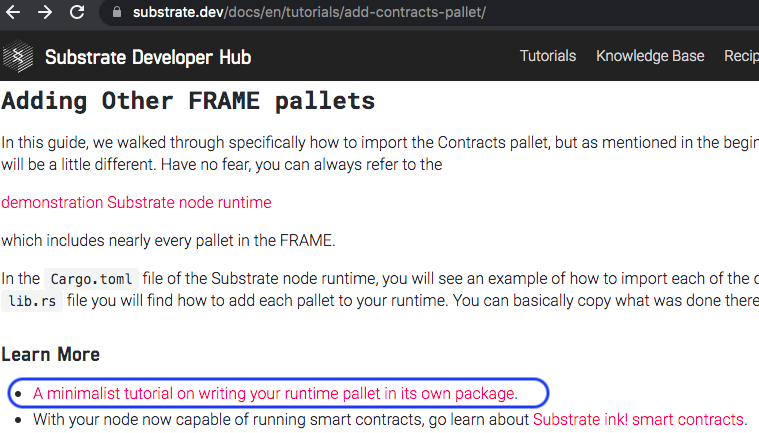 Custom pallet development link in the "Add Contract Pallet" tutorial gives 404. · Issue #1067 ...