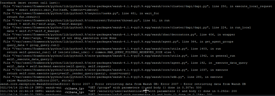 Investigate Wazuh API throwing wazuh-db errors in api.log · Issue #8242 · wazuh/wazuh · GitHub