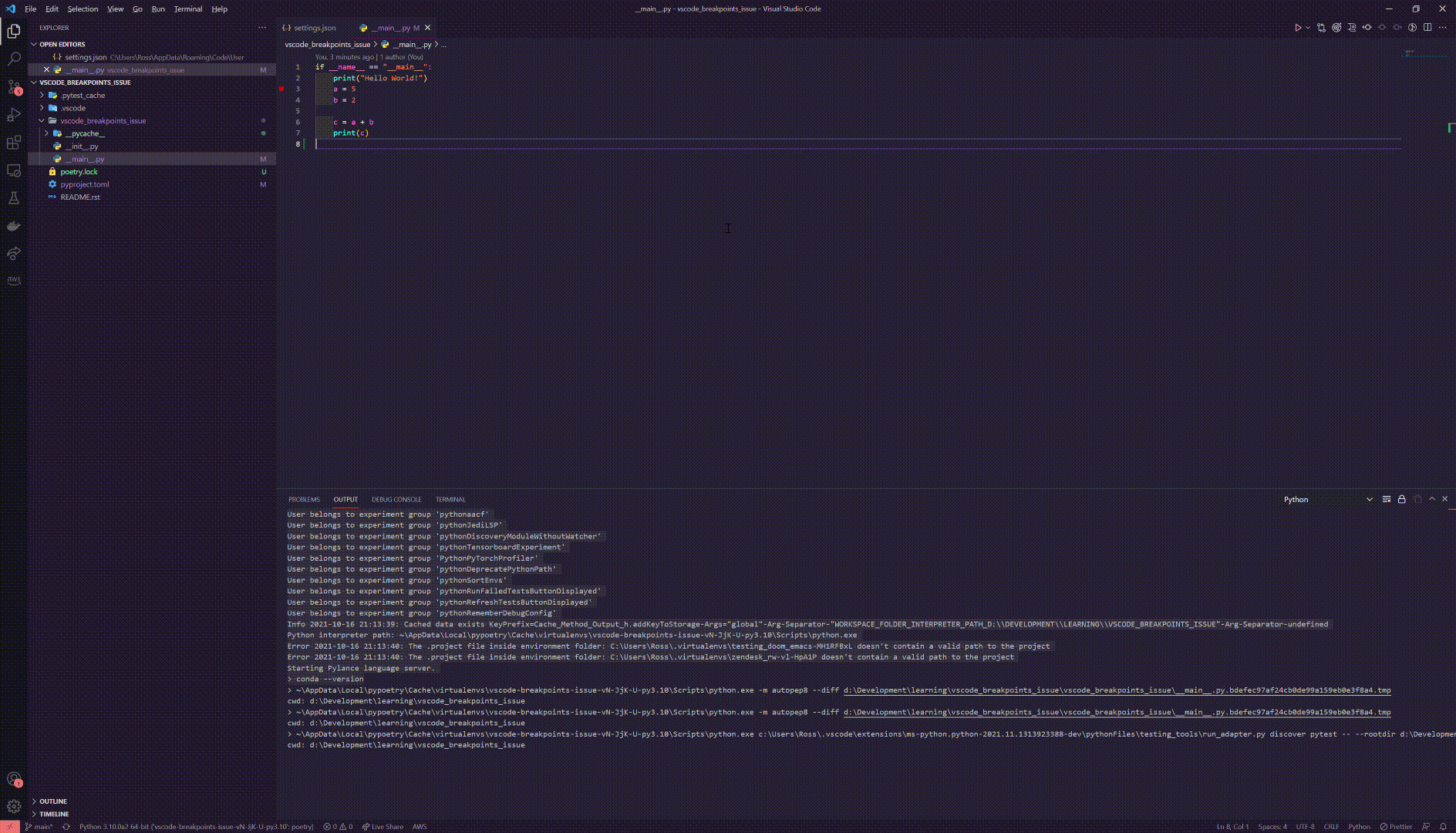 Editor margin breakpoints not triggering · Issue #760 · microsoft/debugpy · GitHub