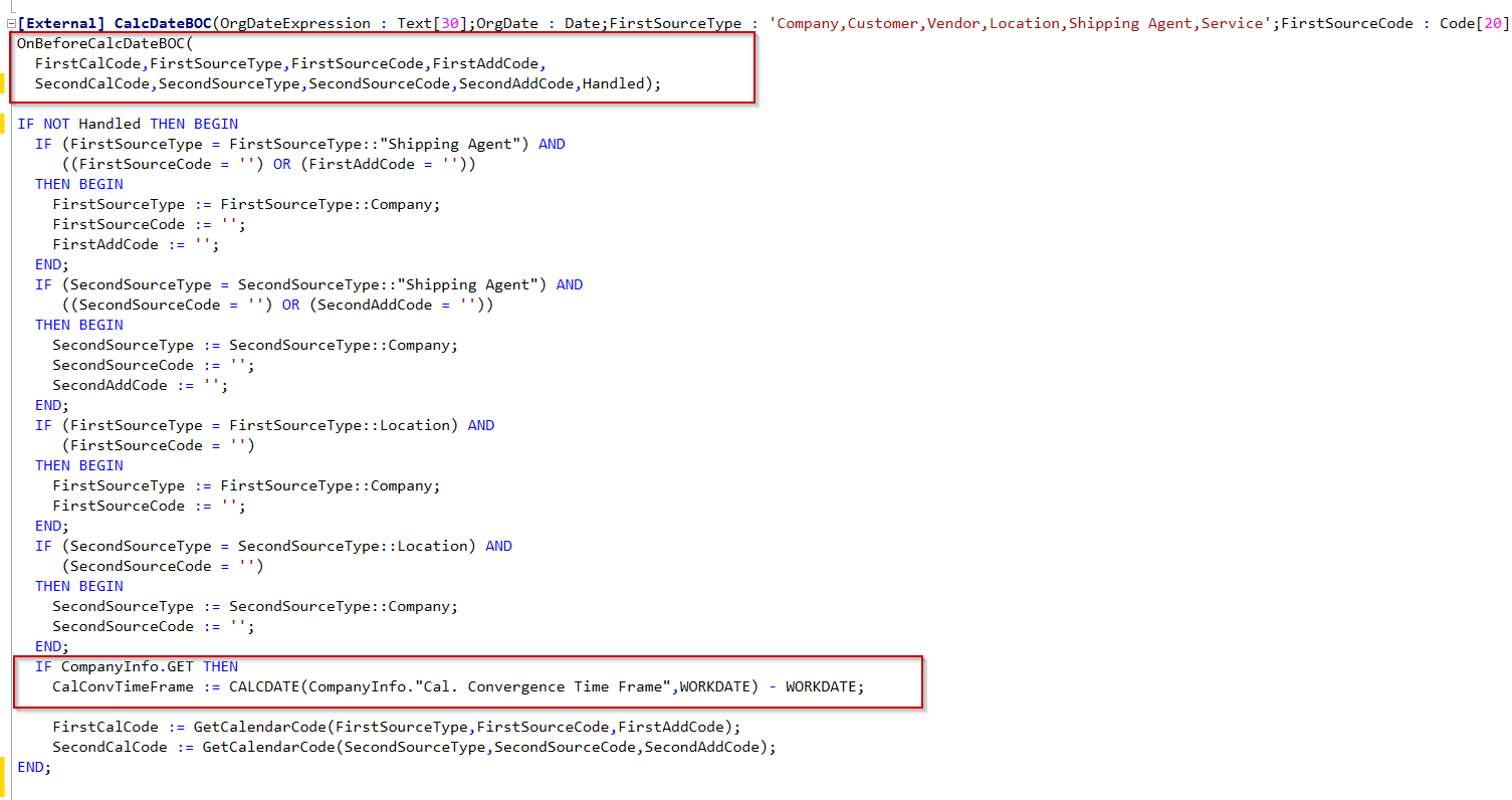 OnBeforeCalcDateBOC( FirstCalCode,FirstSourceType,FirstSourceCode,FirstAddCode, SecondCalCode ...