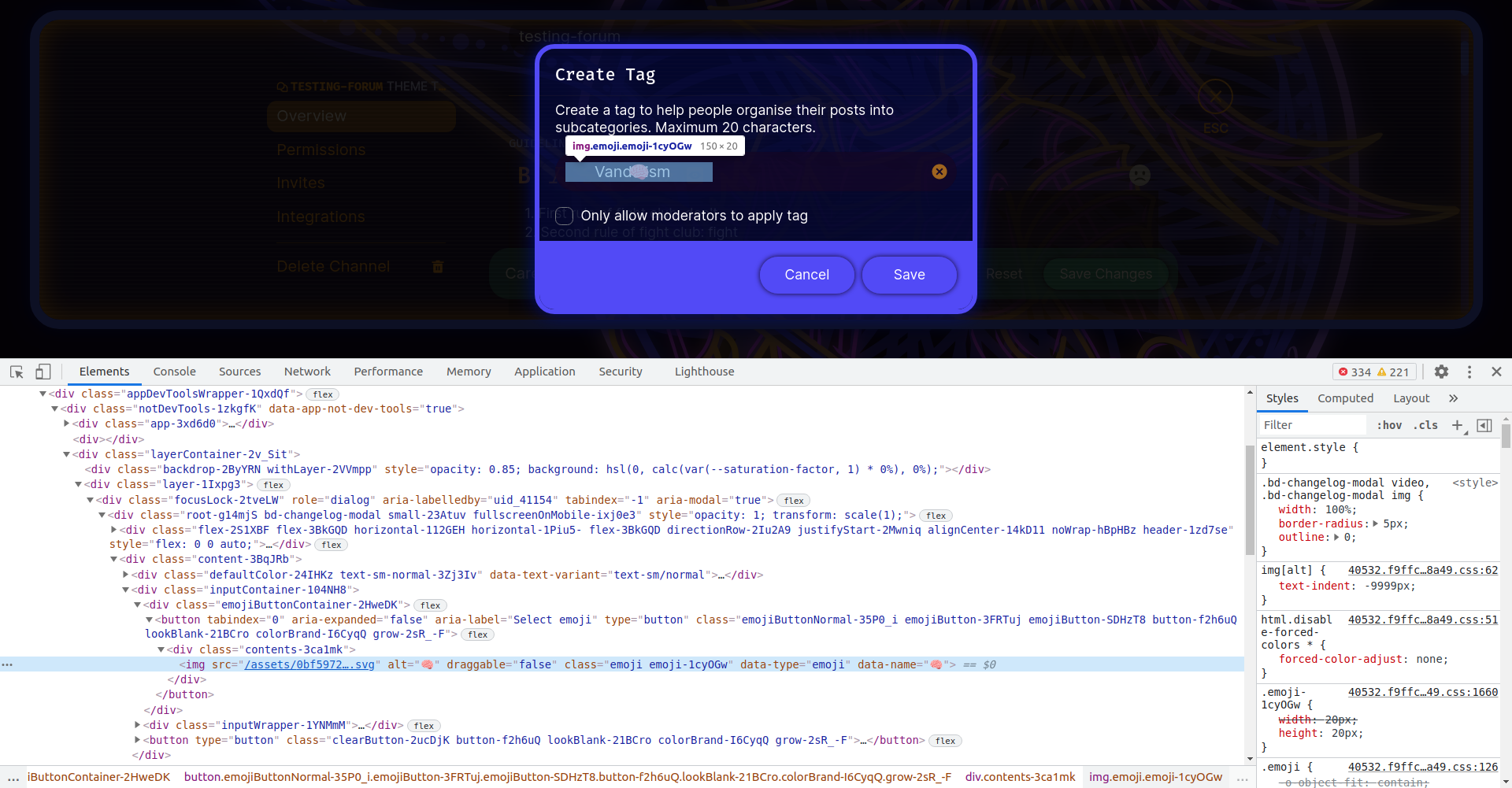 [Bug] Forum "create tag" emoji picker affected by BD classes · Issue #1400 · BetterDiscord ...