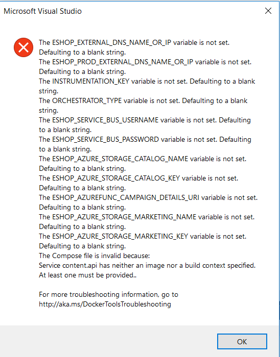 I am getting an error after adding the new microservice - The Compose file is Invalid because ...