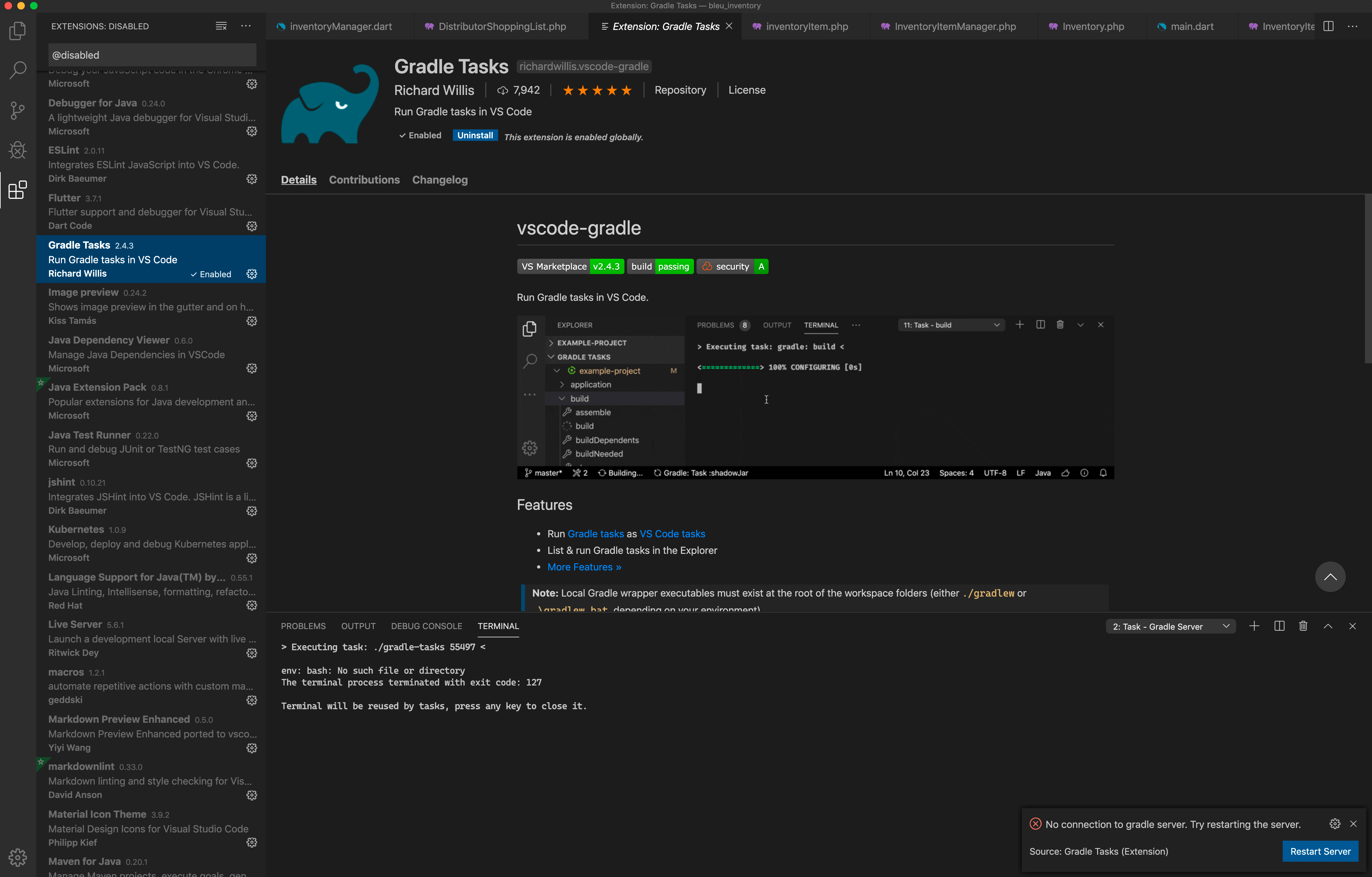 No connection to the gradle server. Try restarting the server. · Issue #137 · microsoft/vscode ...