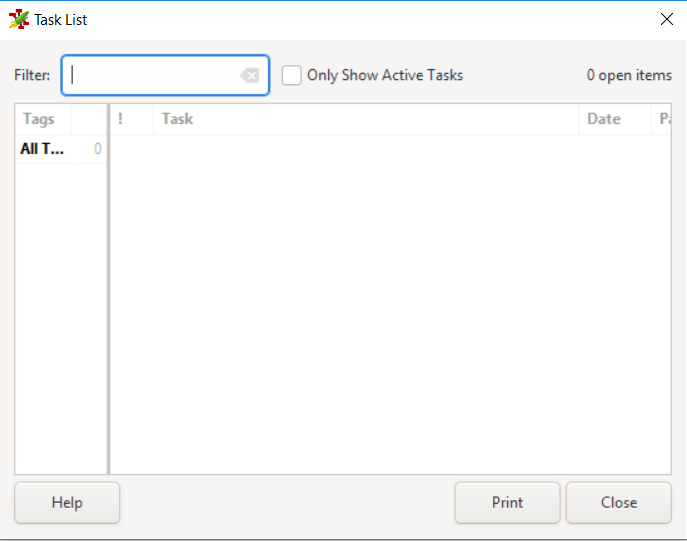 Windows 0.73.1: The task list does neither show any tasks, nor any tags or special keywords ...