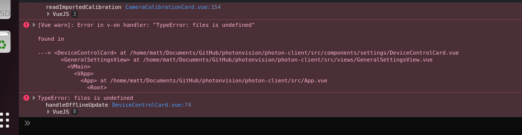 File Vue Errors When Importing Calibdb Json And Offline Updating · Issue 938 · Photonvision 