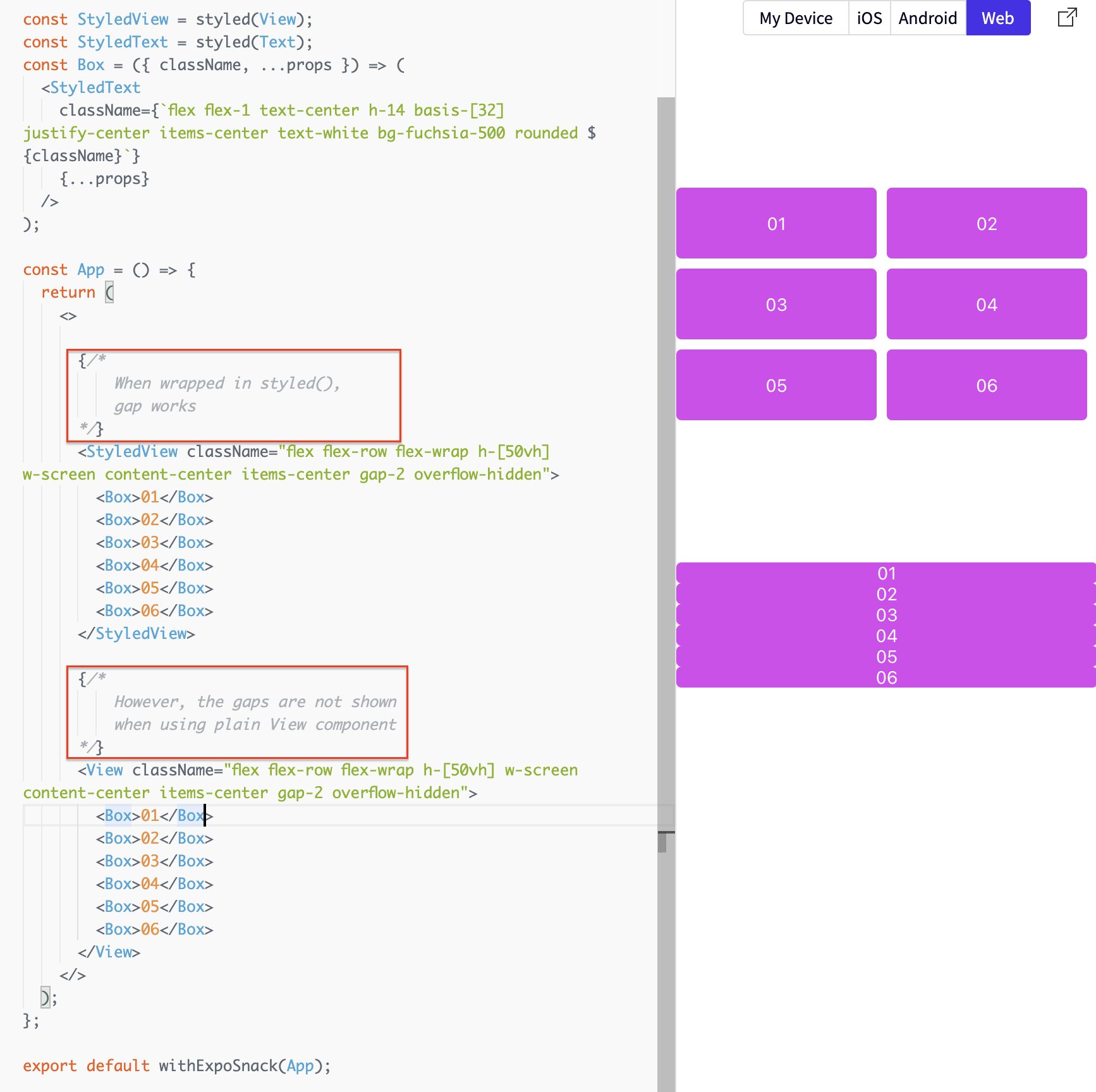 Gap Utility Class Working Only When Wrapped In styled HOC Issue gap-utility-class-working-only-when-wrapped-in-styled-hoc-issue