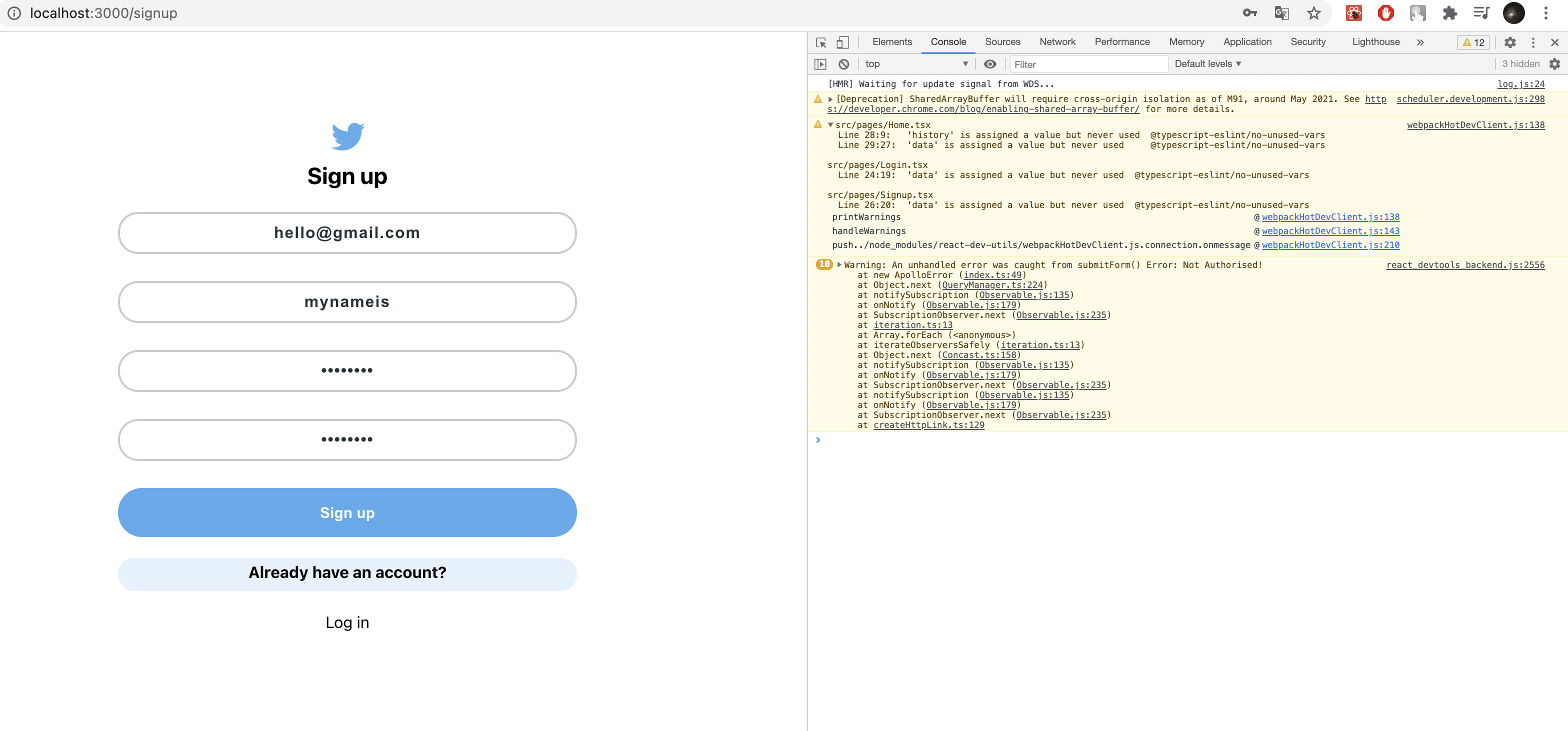I can't signup · Issue #1 · NikValdez/FullStackTwitterClone · GitHub