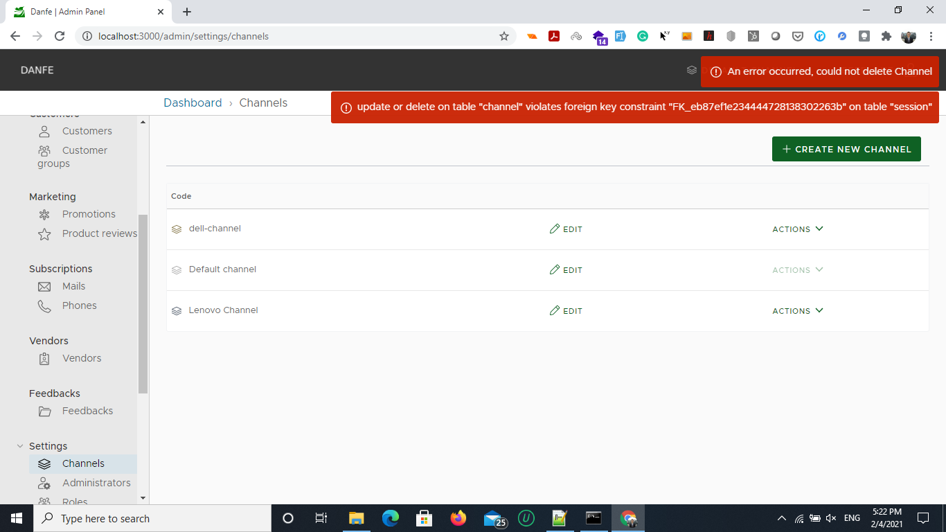 Error while deleting channels · Issue #686 · vendure-ecommerce/vendure · GitHub