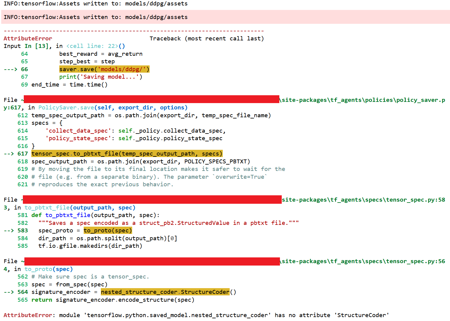 Error when saving model with PolicySaver · Issue #748 · tensorflow/agents · GitHub