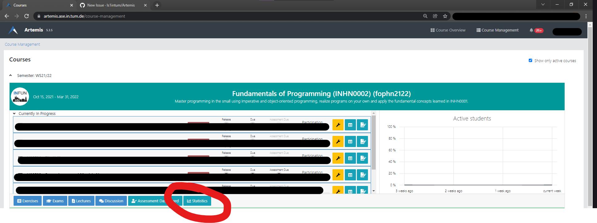Statistics button is missing in course view for editors · Issue #4472 · ls1intum/Artemis · GitHub