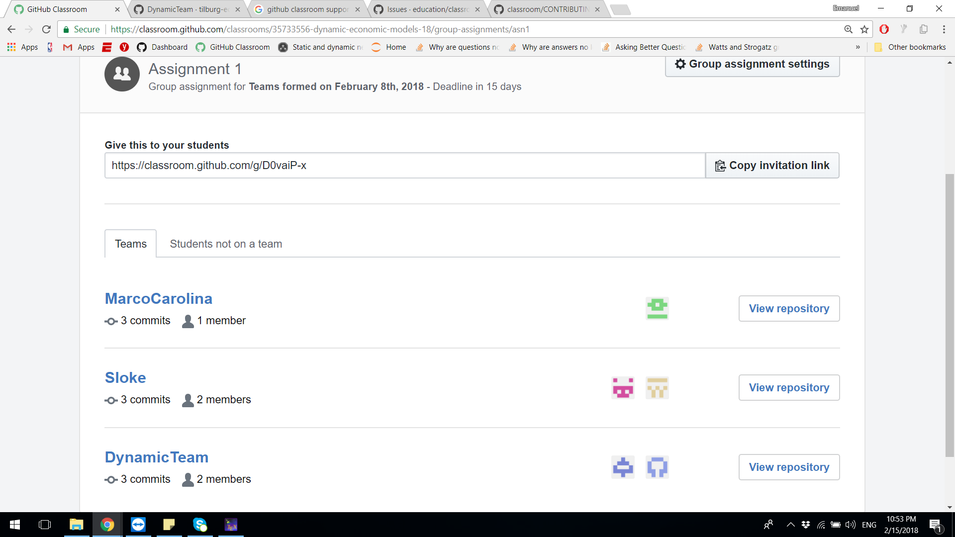 Inconsistency in the teams structure between GitHubClassroom and the ...